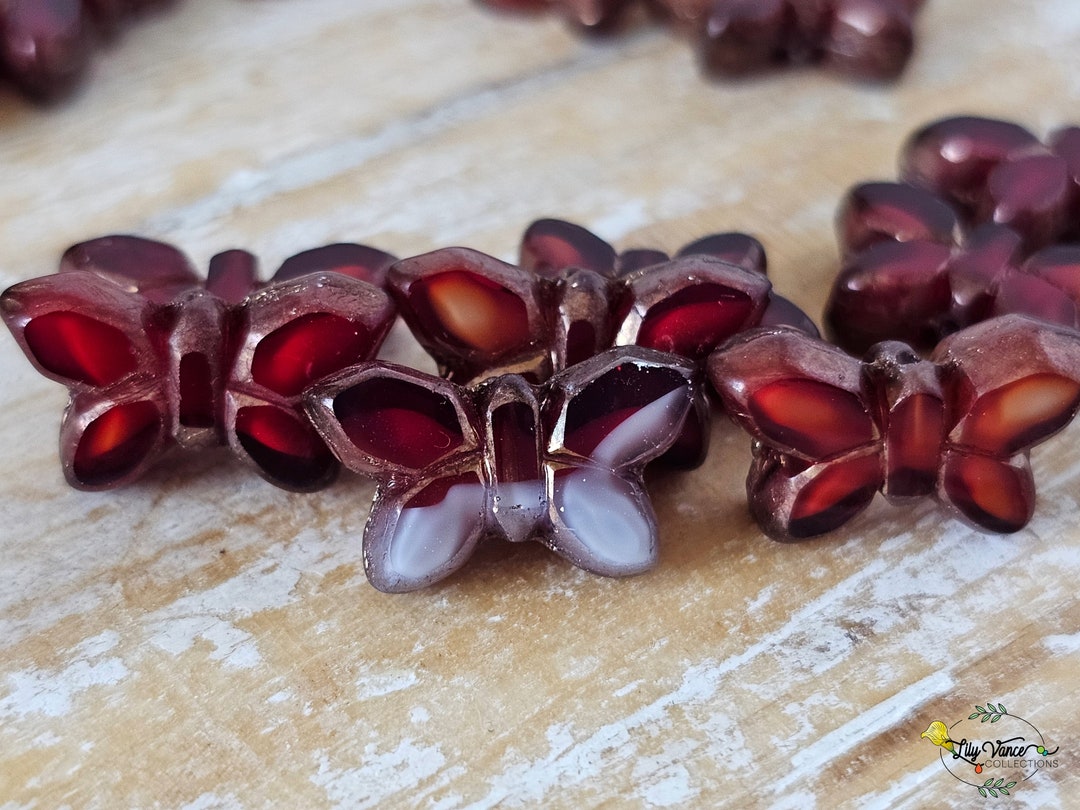 Cherry Red Metallic Copper Butterfly Czech Glass Bead Insect Bead 2 ...