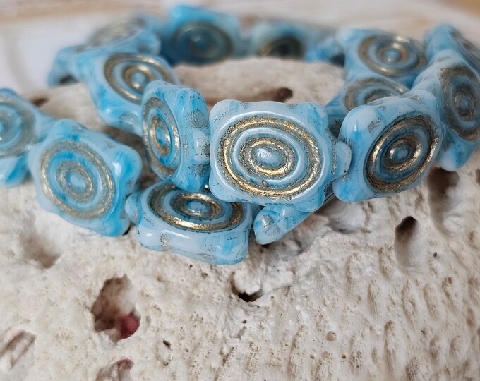 Spiral Turtle Czech Glass Beads Light Blue 18x13mm Tortoise Beads 4 ...