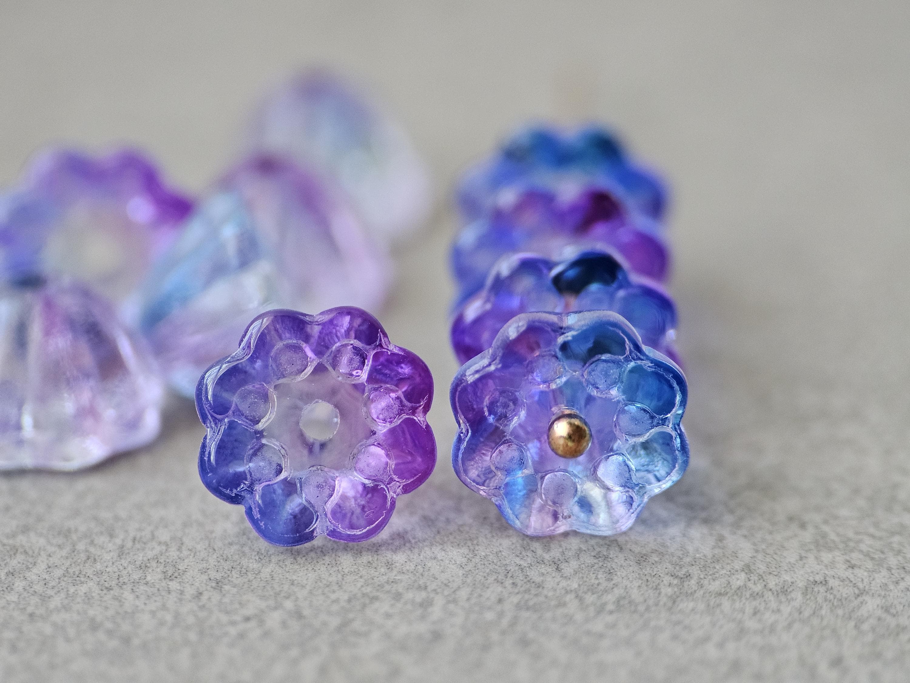 Lotus Seed Pods Violet Blue Ombre Glass Flower Floral Waterlily 10x8mm ...