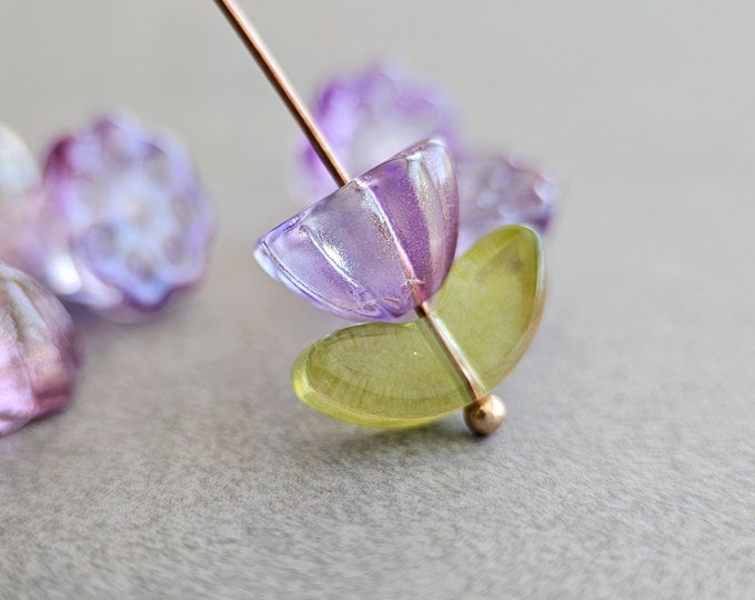 Lotus Seed Pods Violet Pink Ombre Glass Flower Floral Waterlily 10x8mm ...