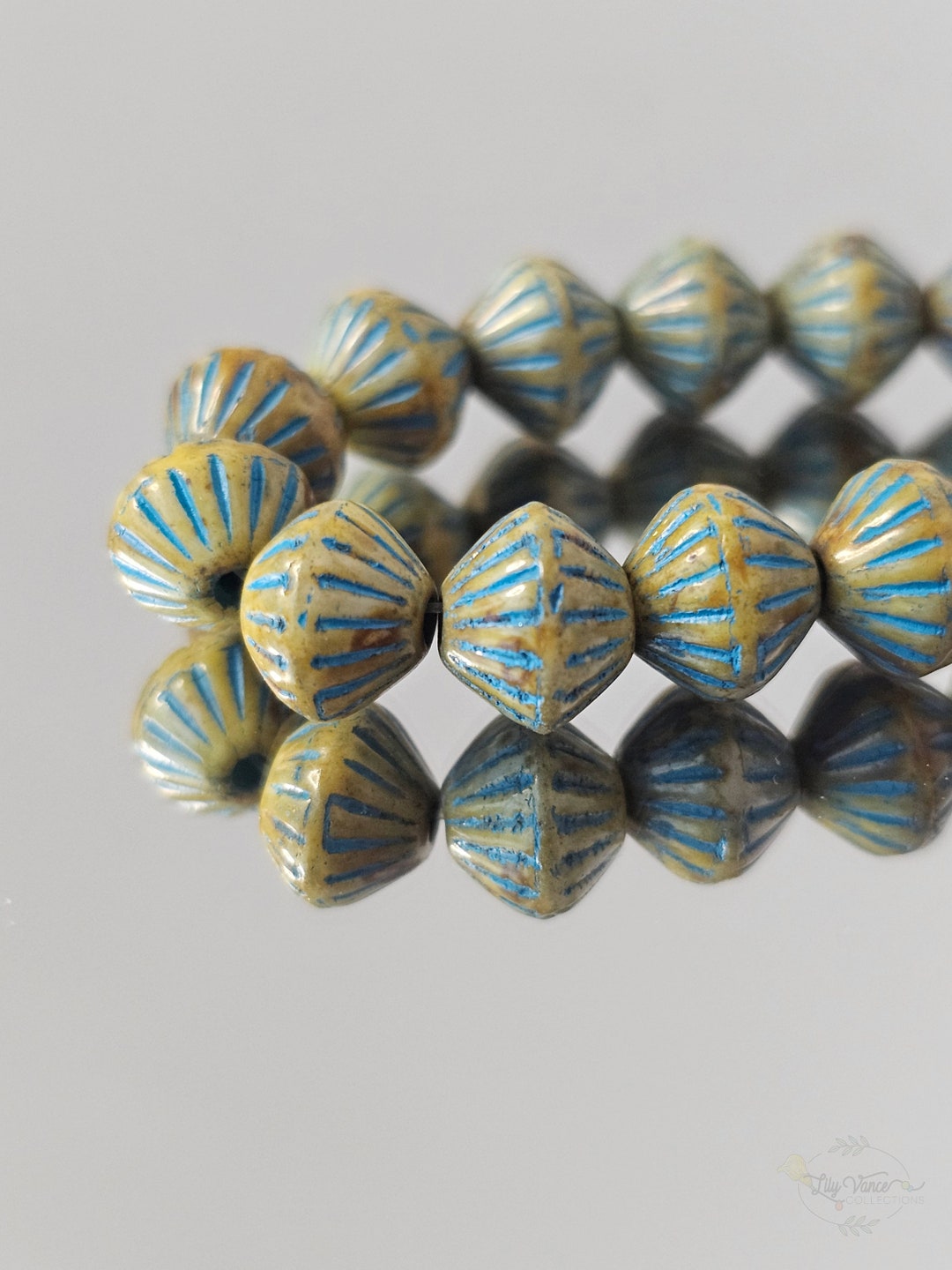 Tribal Bicone Czech Glass 9mm Large Hole Turquoise 15 Beads - Etsy