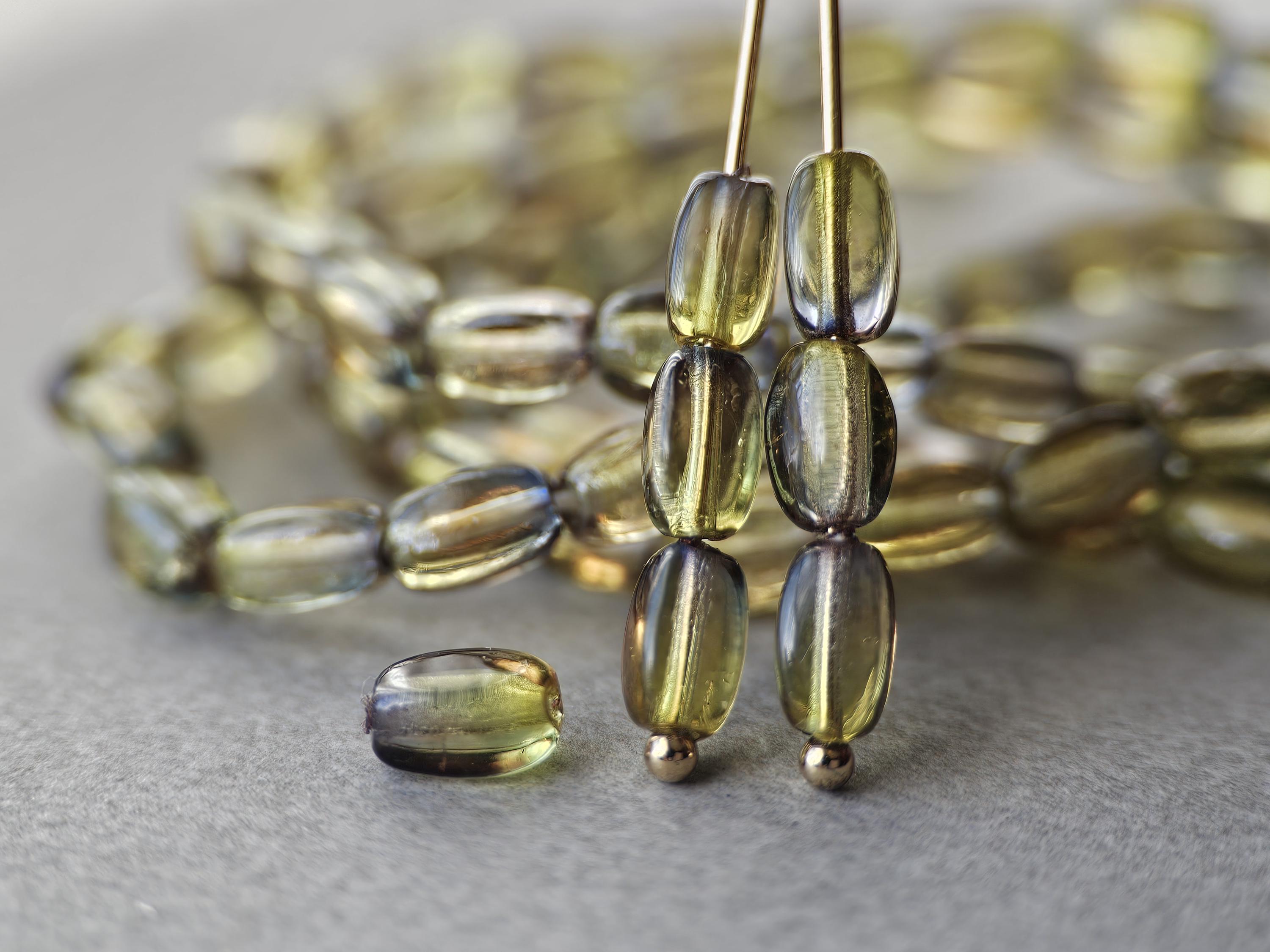 Czech Glass Rice Beads Smokey Olive 6x4mm 30pcs - Etsy