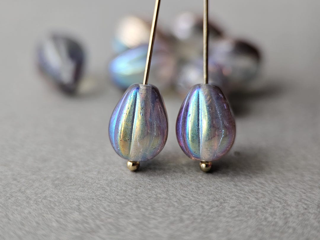 Czech Glass Melon Drop Beads – Iridescent Bronze & Rainbow Luster ...