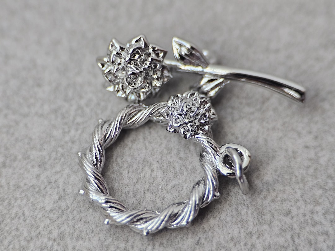 Flower OT Toggle Clasps Brass Platinum Plated 2 Sets - Etsy