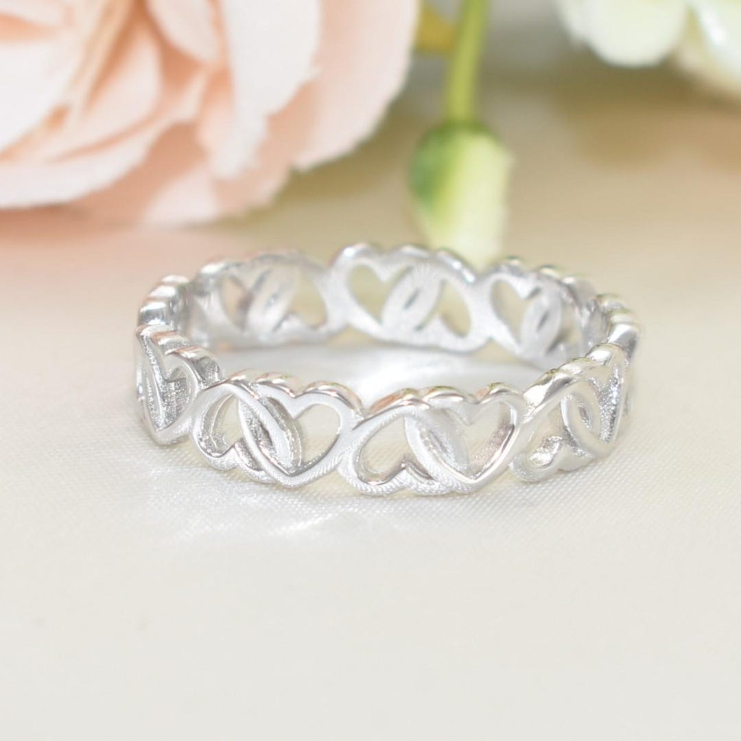Sterling Silver Heart Infinity Band, Heart Ring for Women Love Knot ...