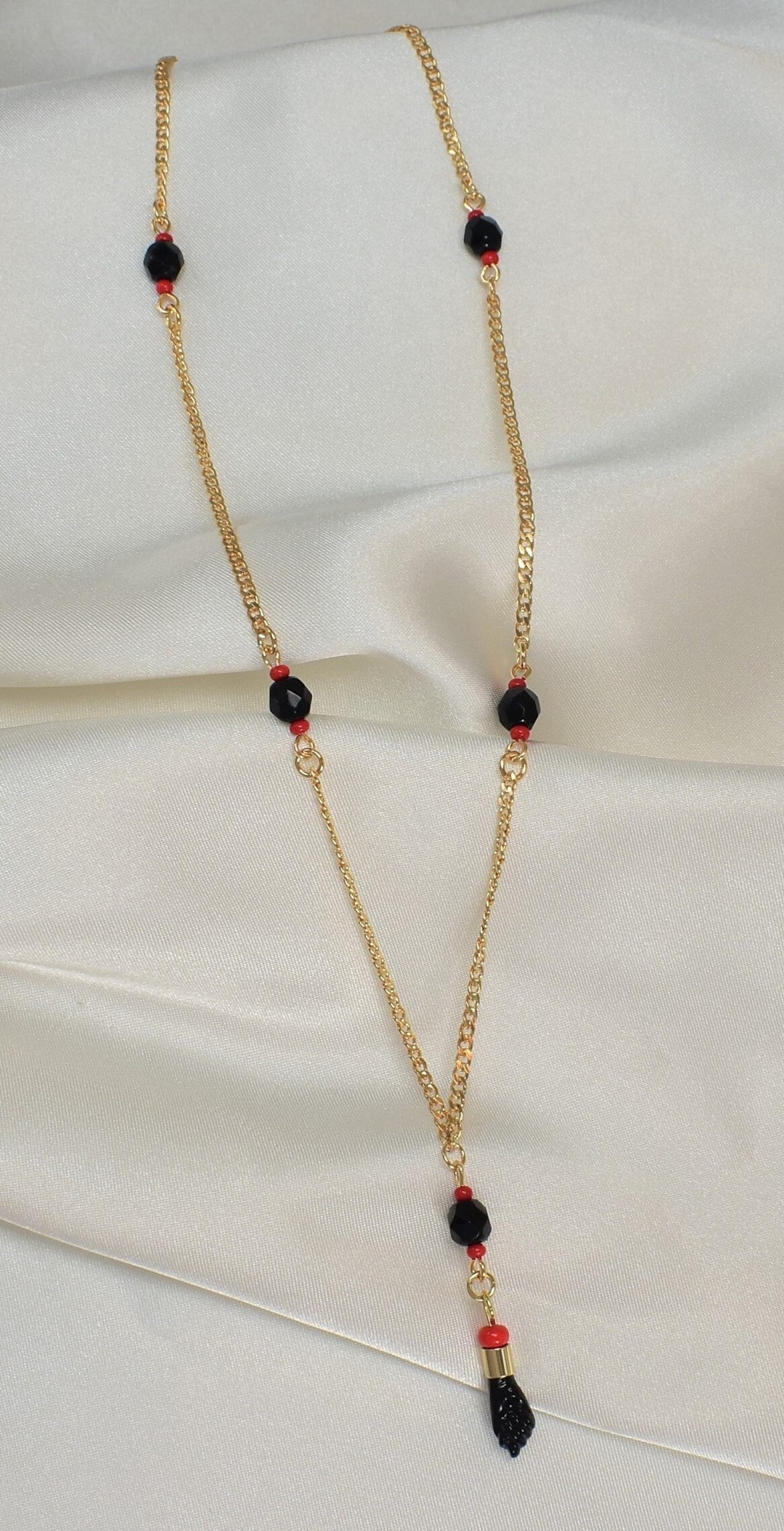 Azabache Necklace Protection Necklace Gold Plated Red Black Beaded ...