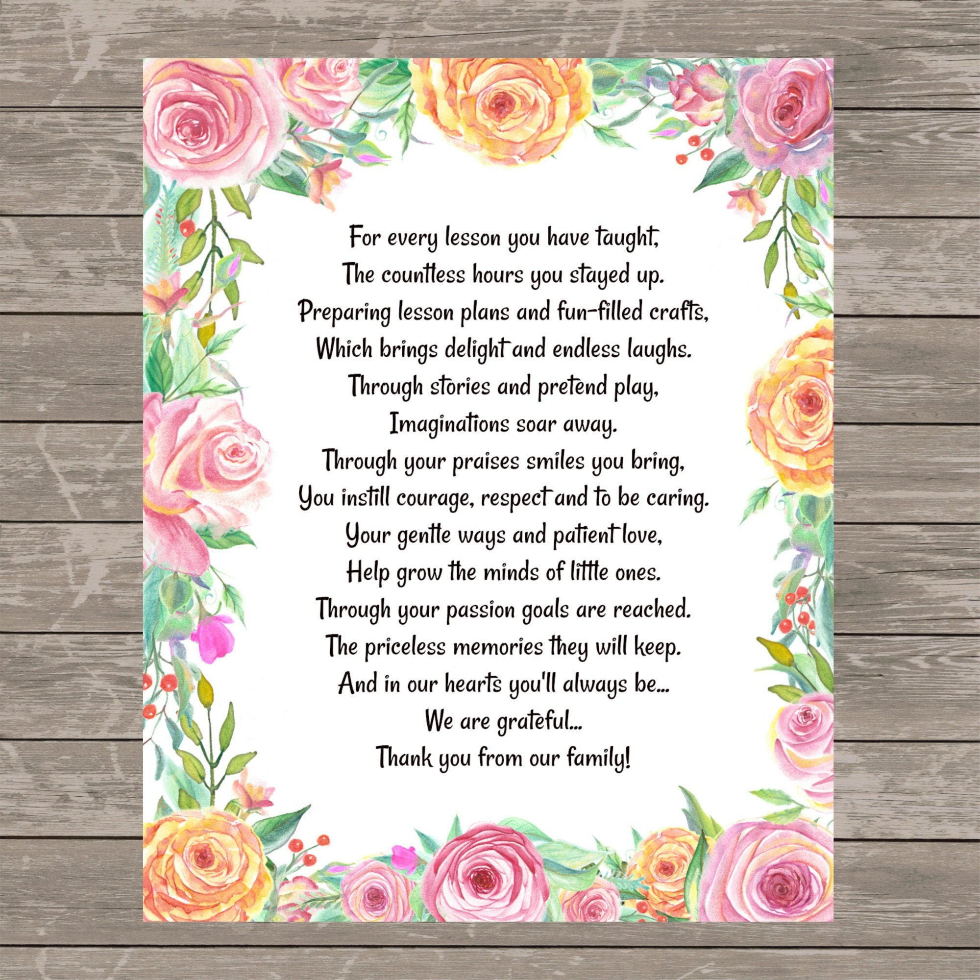 A MOTHER S THANK YOU Poem Childcare Thank You Childcare Etsy UK