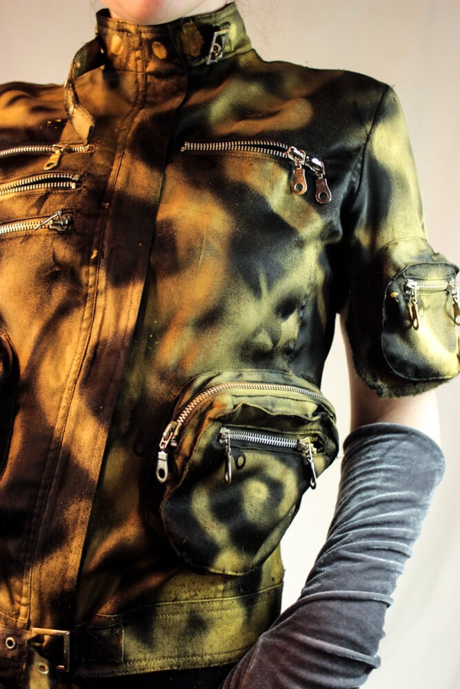 Upcycled hand painted satin jacket metallic gold multiple | Etsy