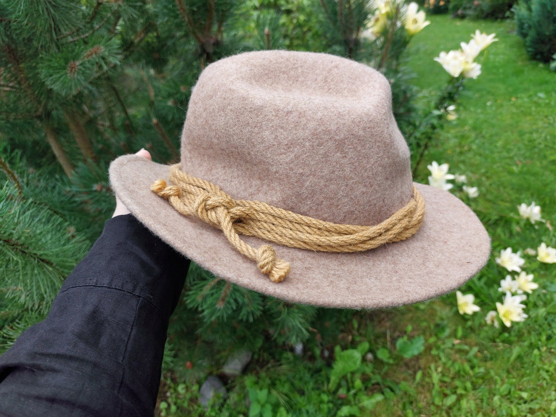 Vintage Austrian Wool Felt Hat in Beige Light Brown Adorned With Jute ...