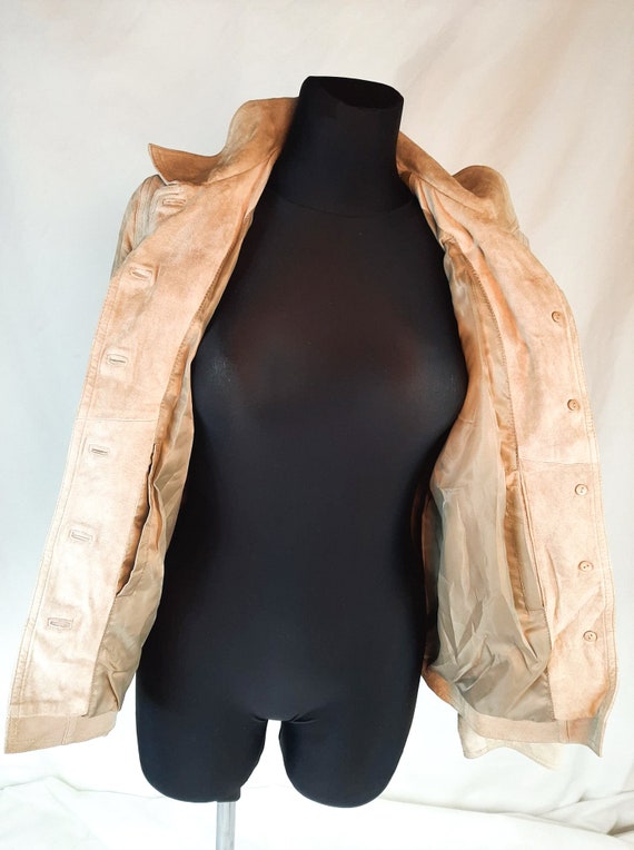 Vintage beige leather jacket suede button down blazer… - Gem