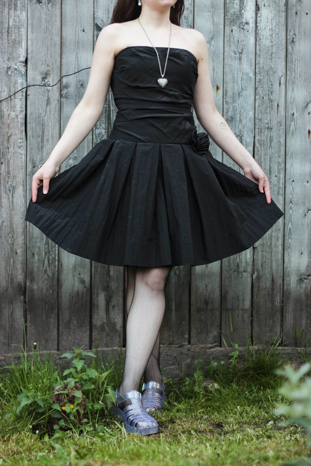 Y2k Goth Fairy Puffy Bustier Dress Sleeveless Black Taffeta Dress Y2k ...