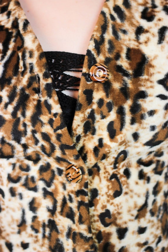 90s Leopard Print Fitted Jacket Faux Fur Jacket - Gem