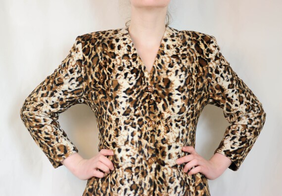 90s Leopard Print Fitted Jacket Faux Fur Jacket - Gem