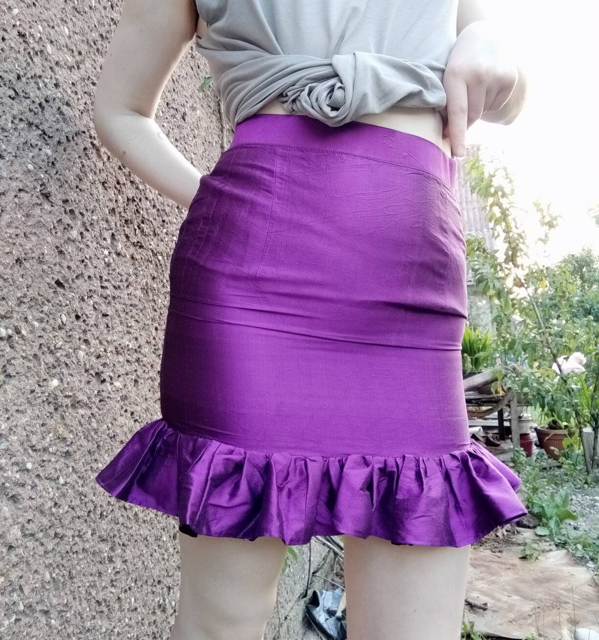 Upcycled Vintage Ruffle Mini Skirt Mermaid Pencil Skirt Purple - Etsy