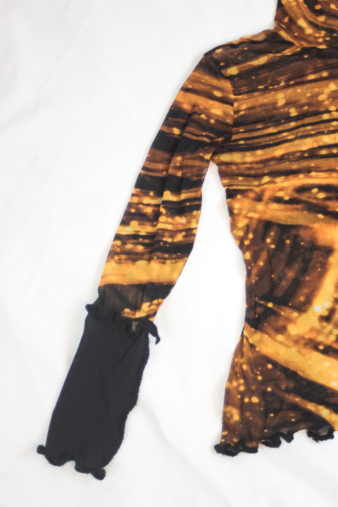 Y2k Cosmic Print Sheer Mesh Top Deconstructed Lettuce Hem - Etsy