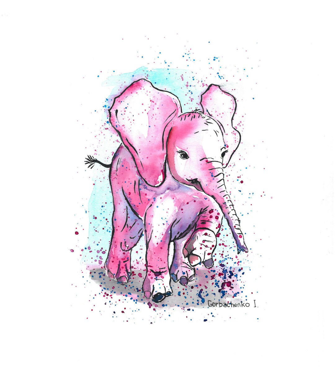 Watercolor Elephant Original Painting for Decor Walls or Gift Ideas Art ...