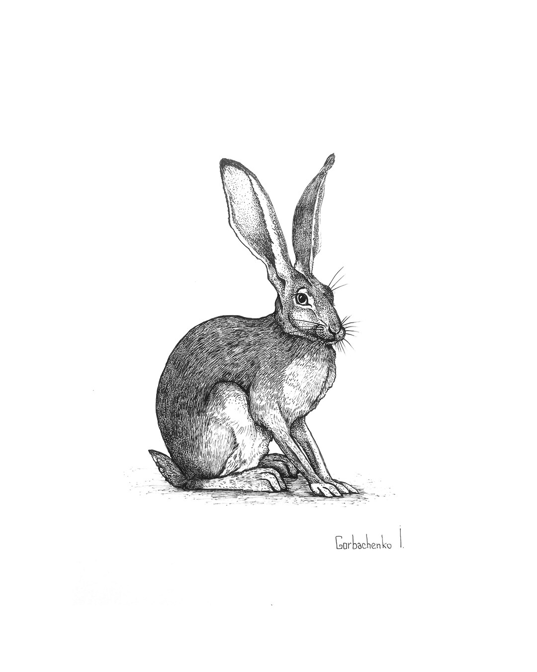 Original Rabbit Liner Drawing by Hand Home Decor Painting Bunny Art for ...