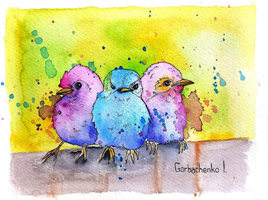 Original Watercolor Painting Birds Art Decor Watercolor Bird Watercolor ...