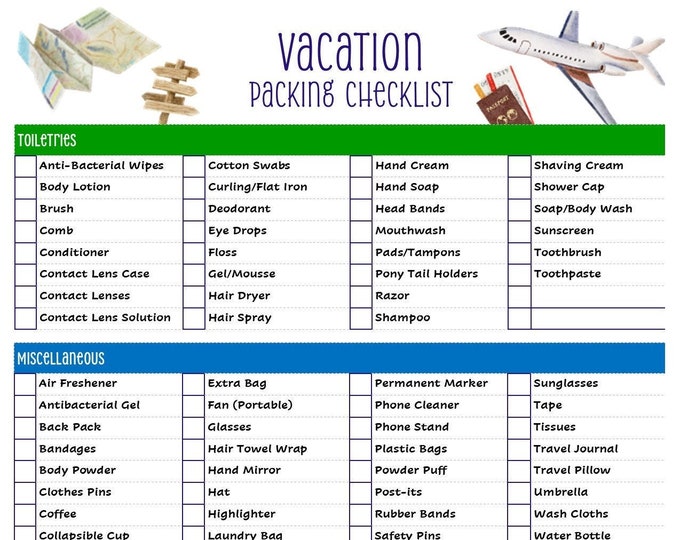 Reusable Vacation Packing List - Never Forget Essential Travel Items ...
