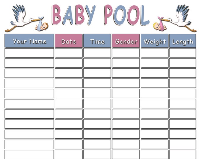 Instant Download Baby Birth Pool Guess Game Pregnancy Due Date - Etsy
