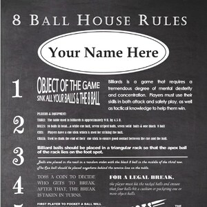 Personalized Vintage Chalkboard Looking Billiard Pool Table 8 Ball ...