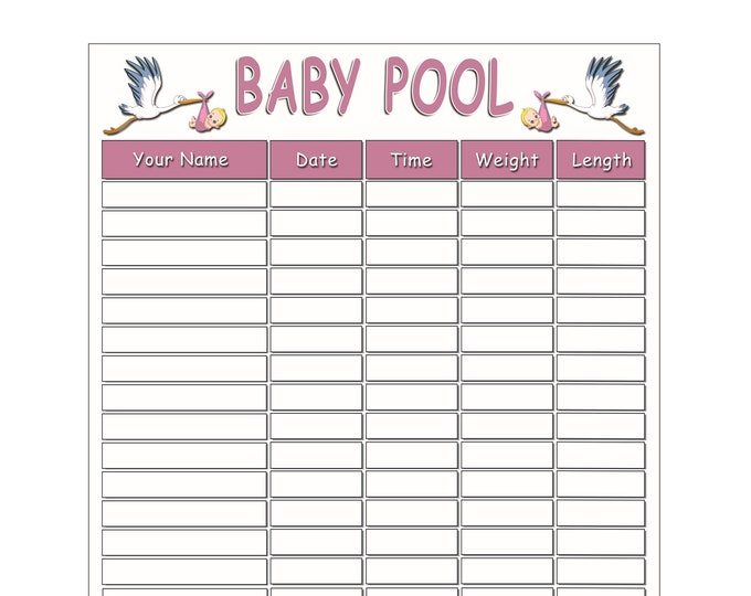 Erasable Baby Shower Birth Guess Game Due Date Pregnancy Games Pool ...