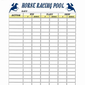 22 X 34 Erasable Chart - Win Place Show Horse Betting Pool for Kentucky ...