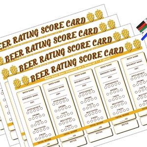 Laminated Beer Rating Tasting Score Card Sheet 4 Pack - Reusable Flight ...