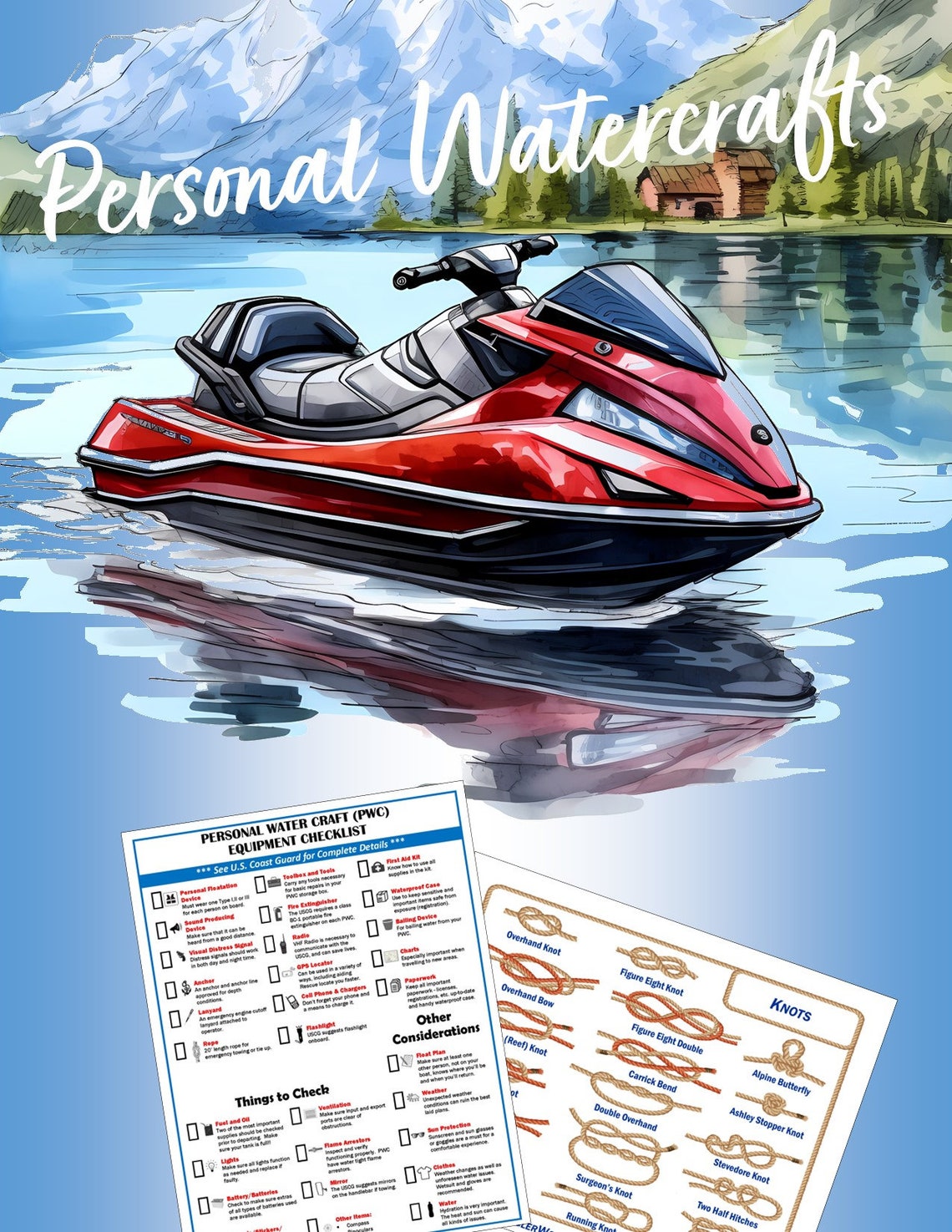 Laminated Personal Watercraft PWC Safety Equipment Checklist & Boating ...