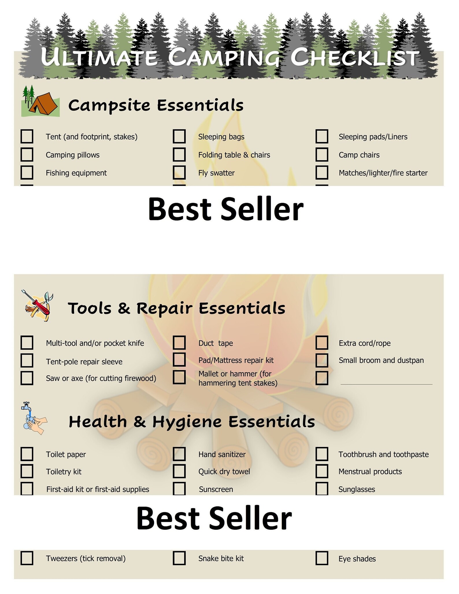 Laminated Camping Hiking Packing Gear Checklist double Sided - Etsy