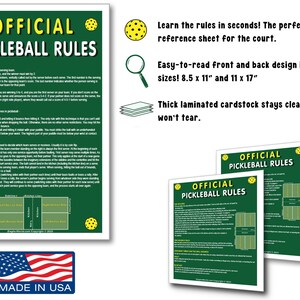 Pickleball Laminated Rules Sheet 2 Pack | 11 X 17 & 8 1/2 X 11 | Large ...