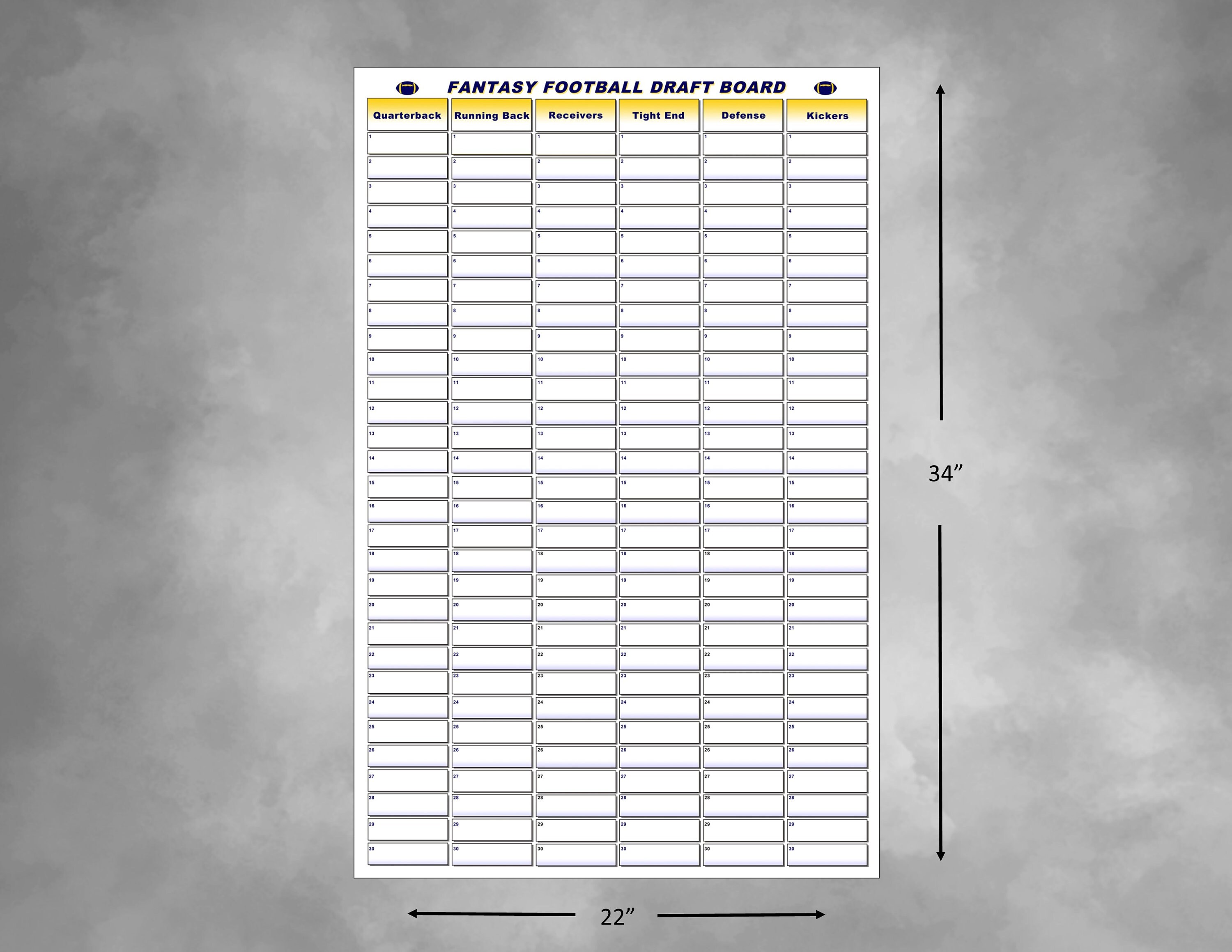 2026 FANTASY FOOTBALL DRAFT Owner Draft Kit Board - Holds 30 Players at ...