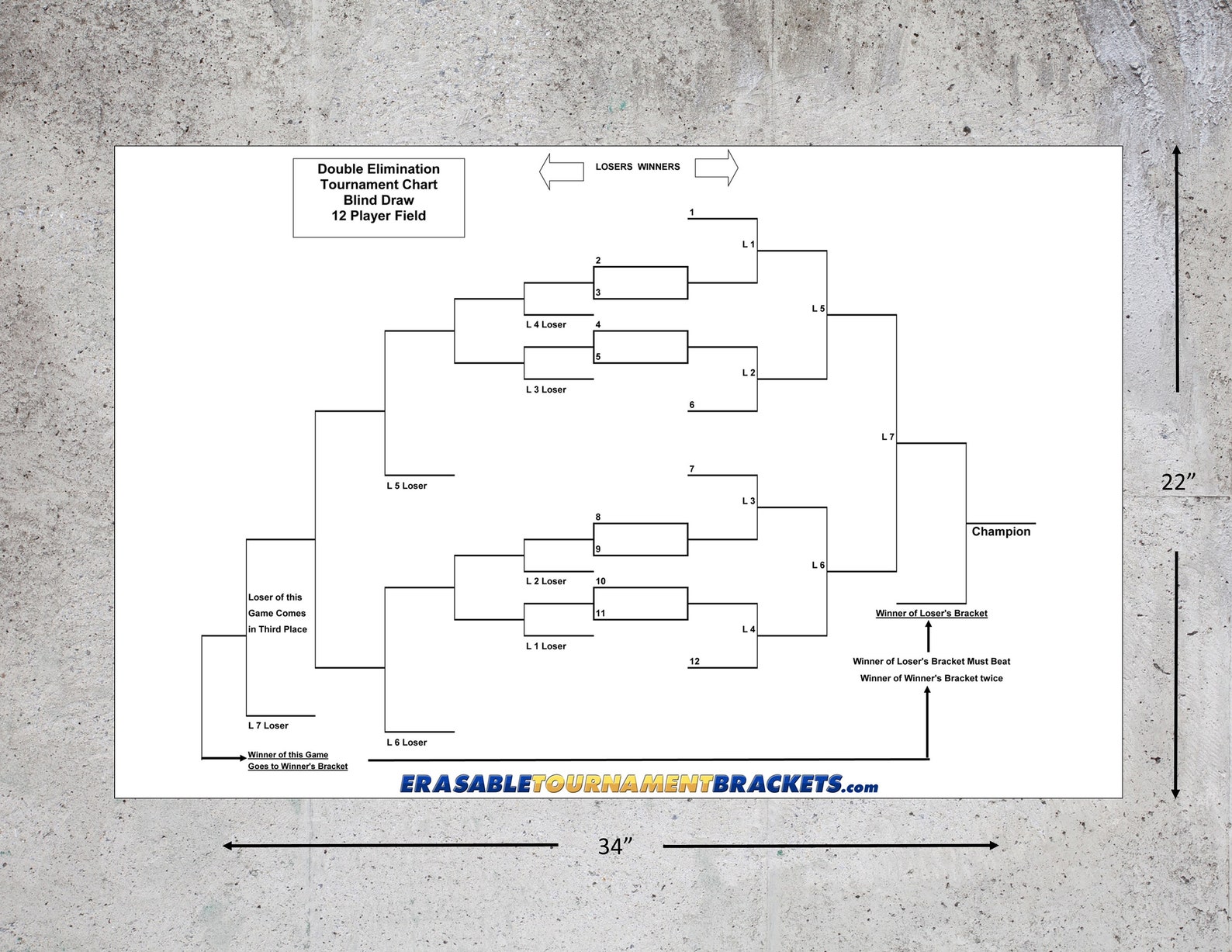 Erasable Tournament Bracket - Double Elimination Blind Draw 12 Team ...