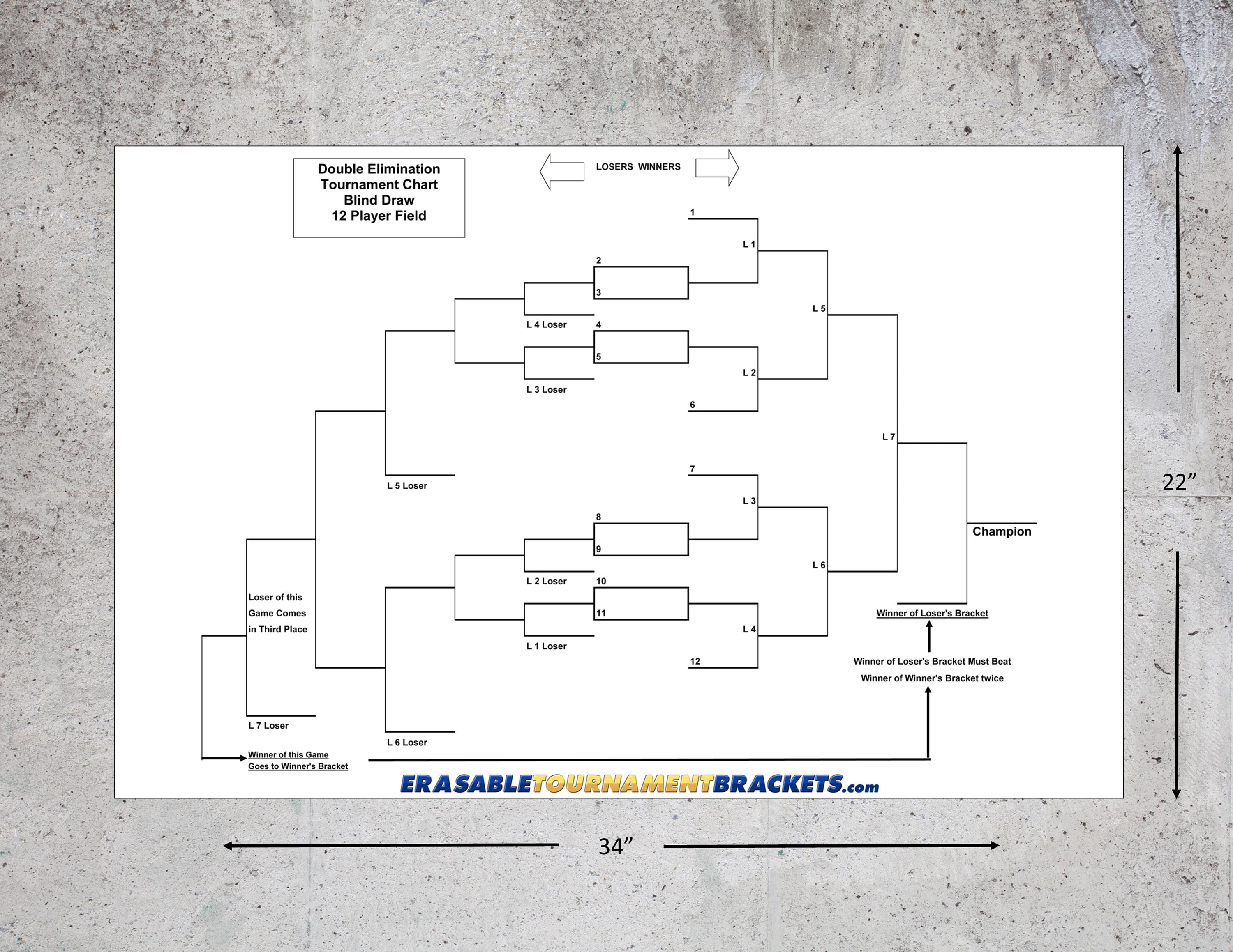 Erasable Tournament Bracket - Double Elimination Blind Draw 12 Team ...