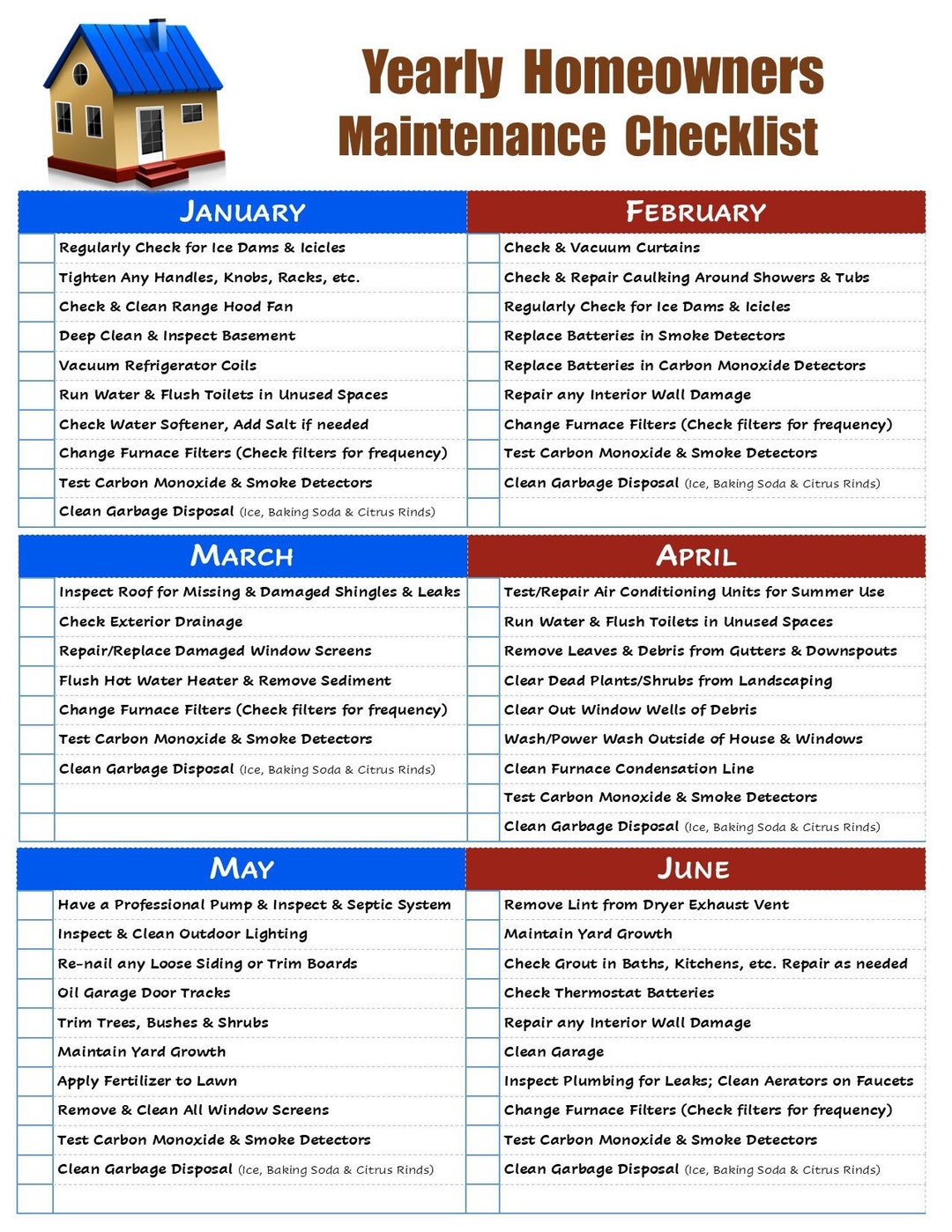 Laminated Home Maintenance Monthly Checklist - Perfect for Landlord or ...