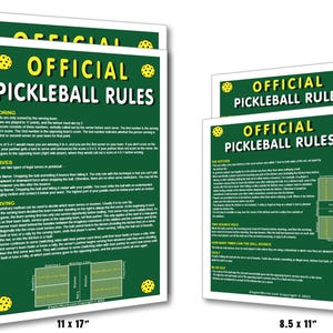 Pickleball Laminated Rules Sheet 2 Pack | 11 X 17 & 8 1/2 X 11 | Large ...
