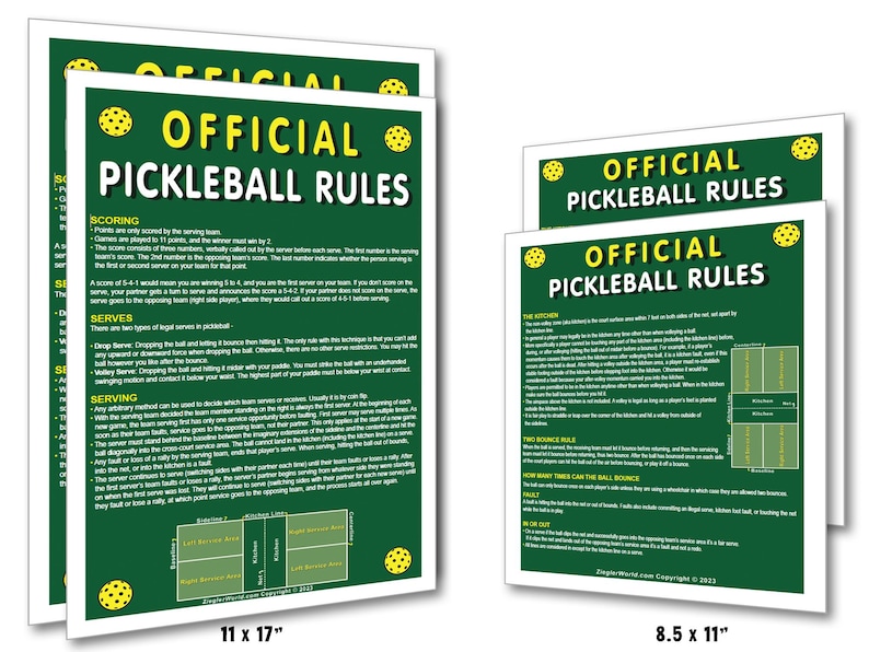 Pickleball Laminated Rules Sheet 2 Pack | 11 X 17 & 8 1/2 X 11 | Large ...