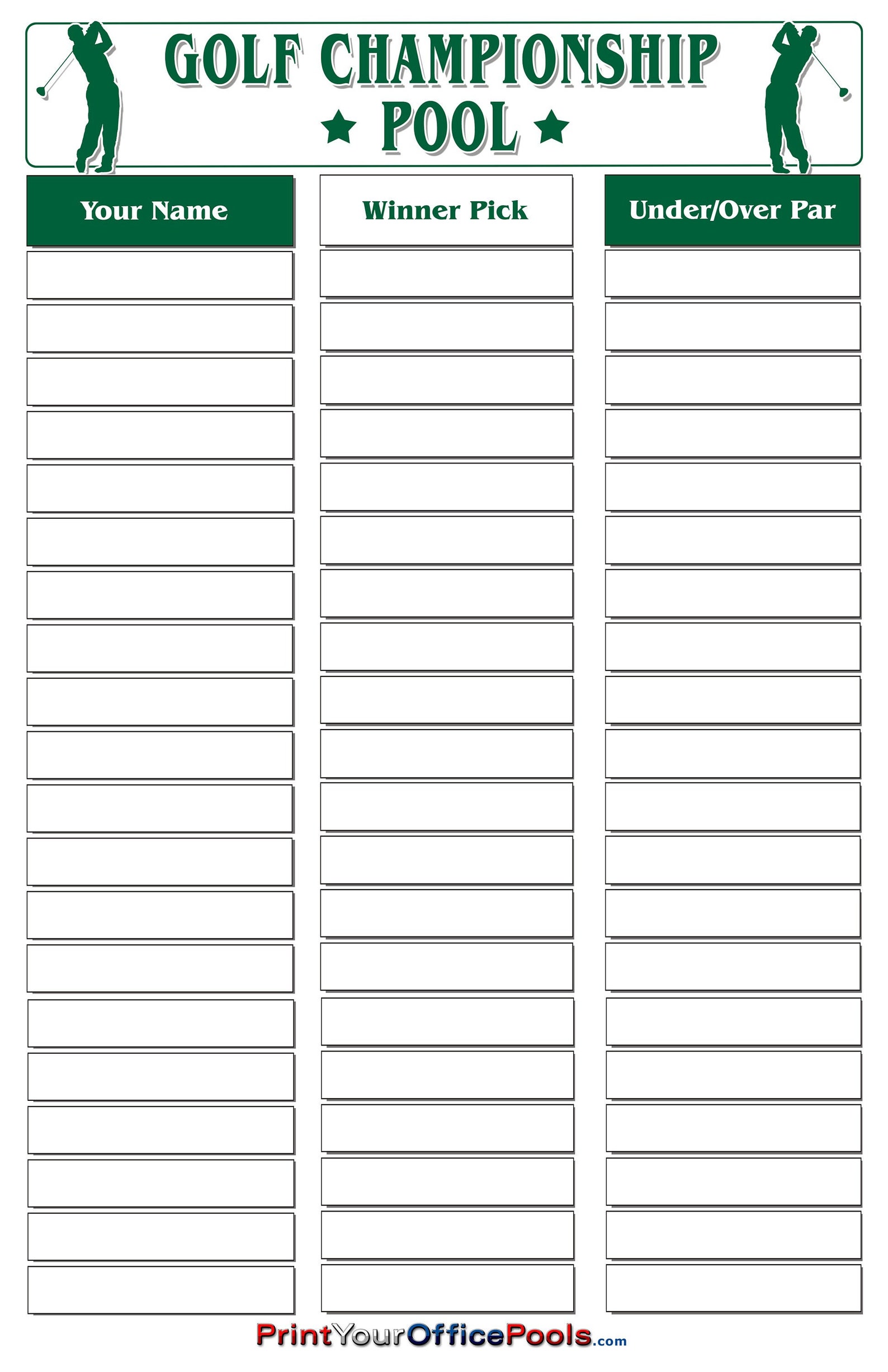 Golf Tournament Outing Erasable Office Pool - Masters Open PGA LIV US ...