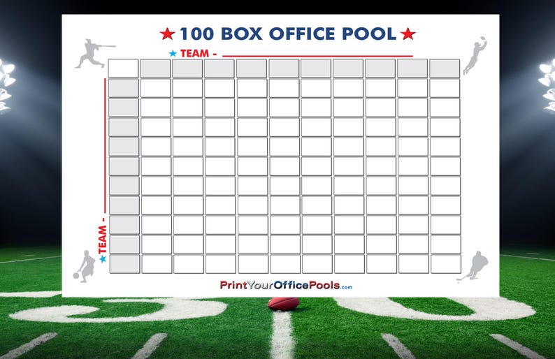 Reusable 100 Super Bowl NFL Squares Box Block Pool Laminated Chart 22 X ...