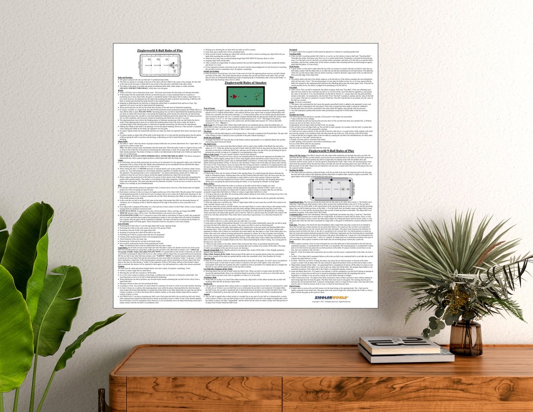 Laminated Billiard 8 Ball 9 Ball Snooker Rules & Regulations Poster ...