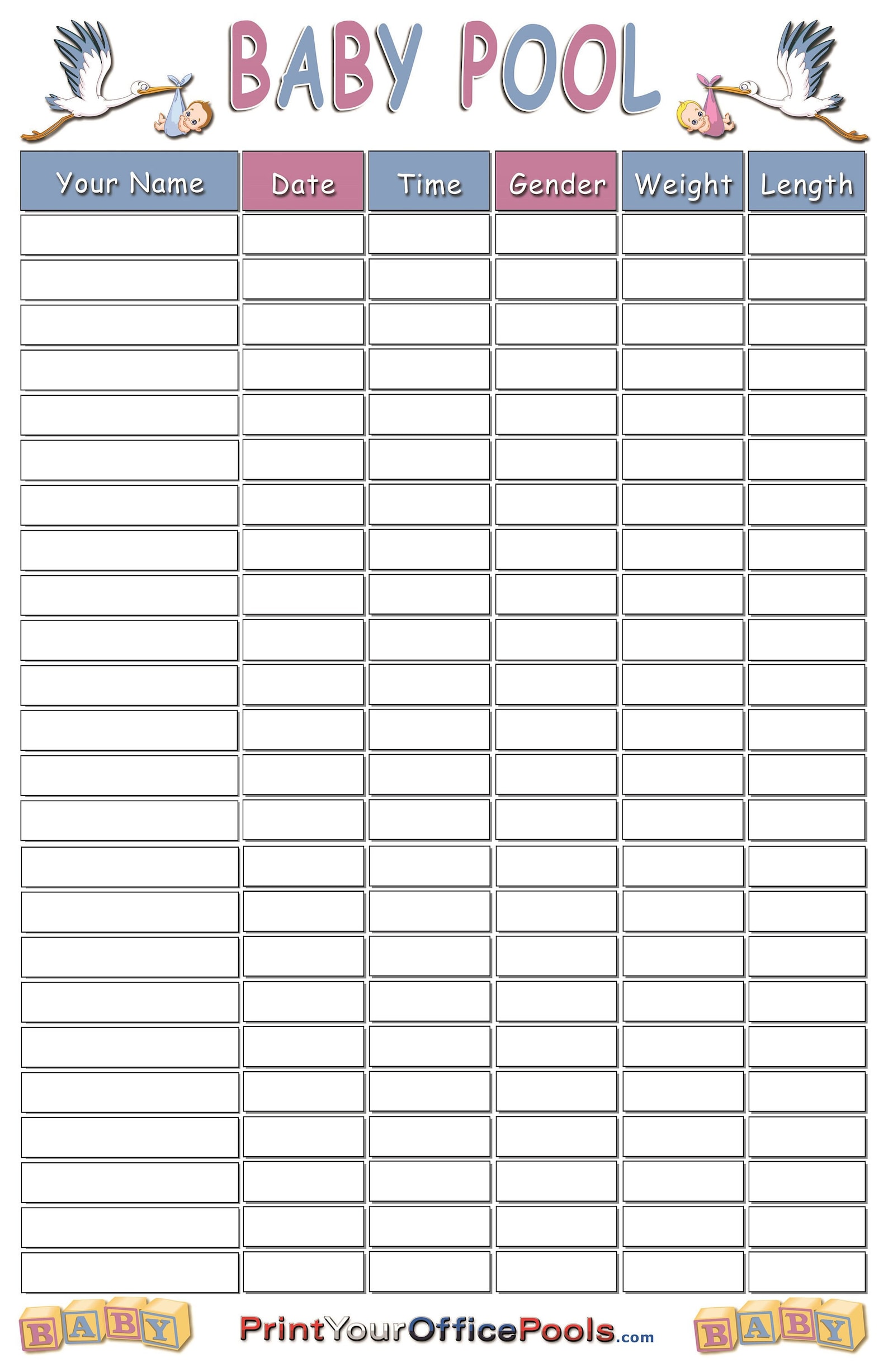 Baby Birth Pool Guess Game Pregnancy Due Date Shower Party Betting ...