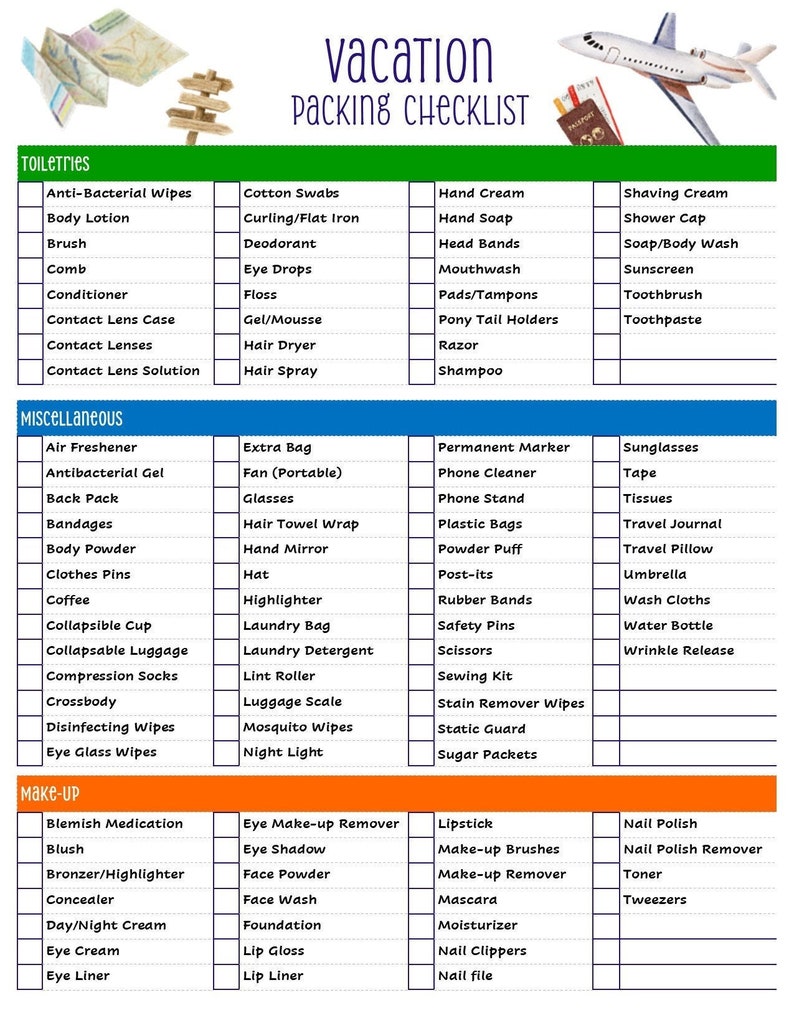 Reusable Vacation Packing List Never Forget Essential Travel Items ...
