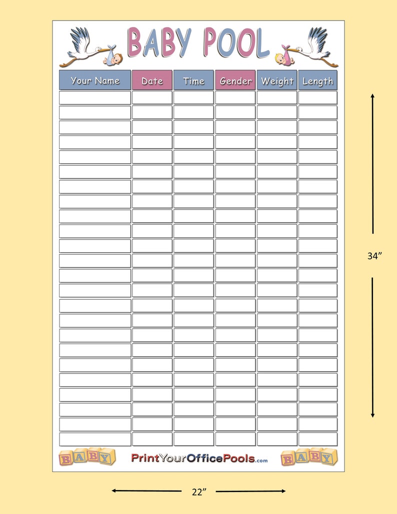 Erasable Baby Birth Pool Guess Game Pregnancy Due Date Baby Shower ...