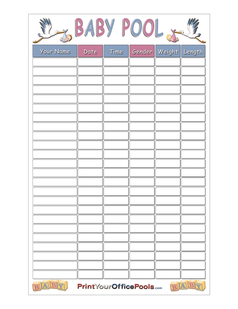 Baby Birth Pool Guess Game Pregnancy Due Date Shower Party Betting ...