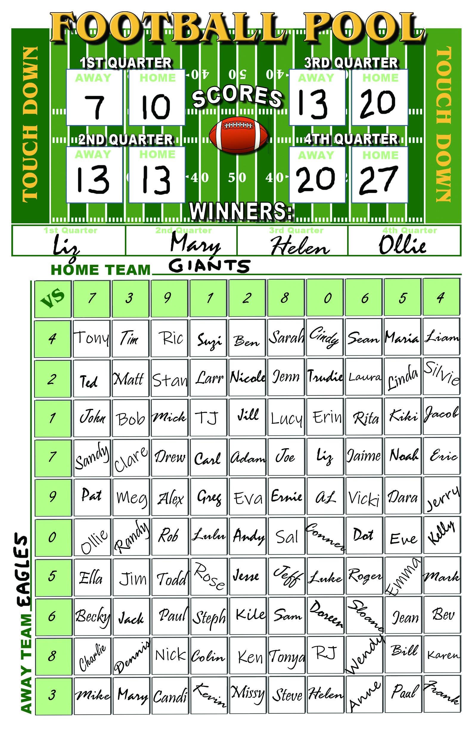 Reusable Super Bowl Squares Box Block Pool Poster - 100 Squares ...