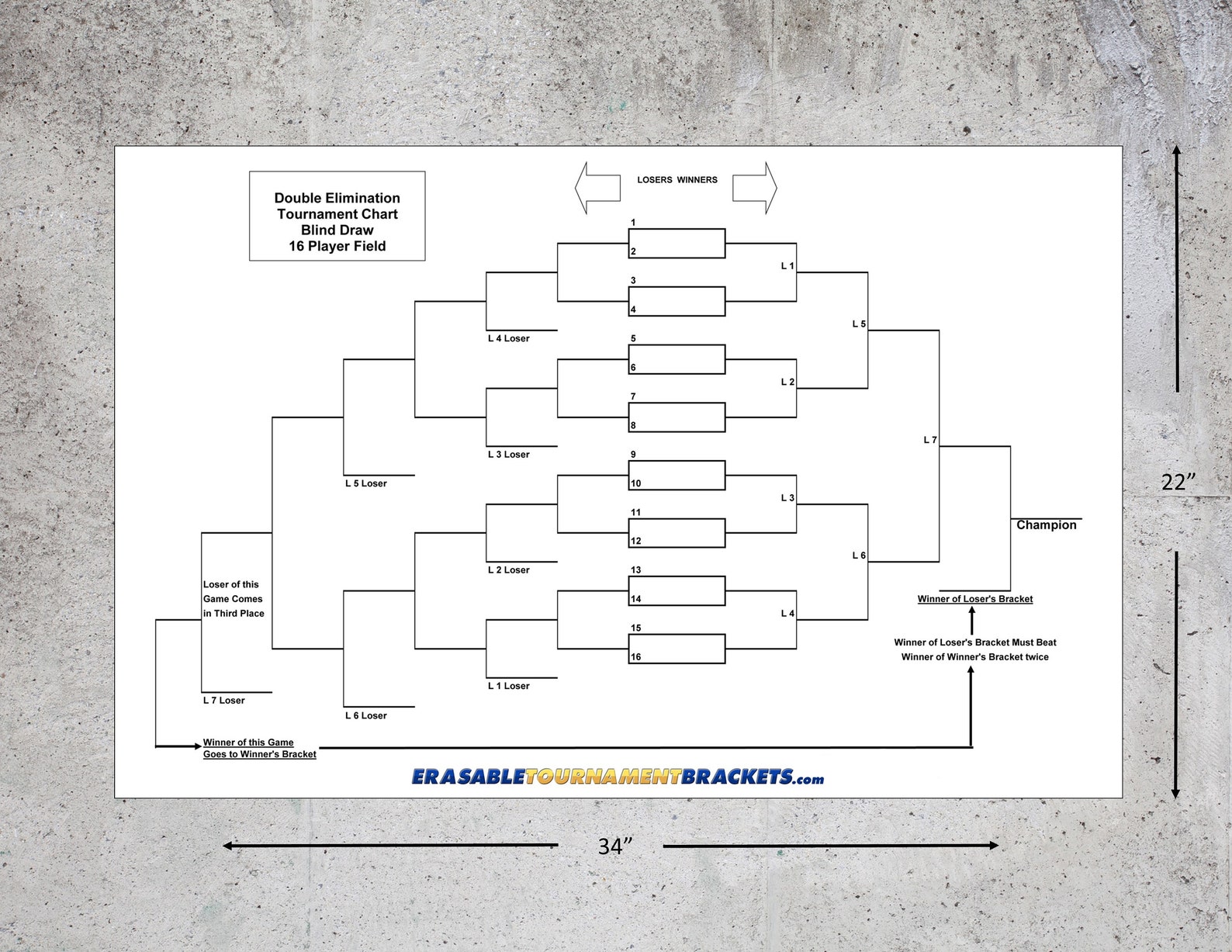 Erasable Tournament Bracket - Double Elimination Blind Draw 16 Team ...