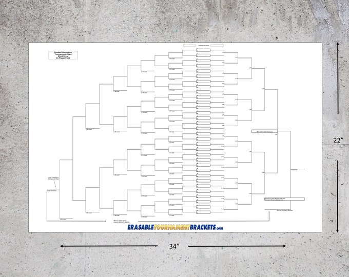 22 X 34 Erasable Tournament Bracket 64 Player/team Double Elimination ...