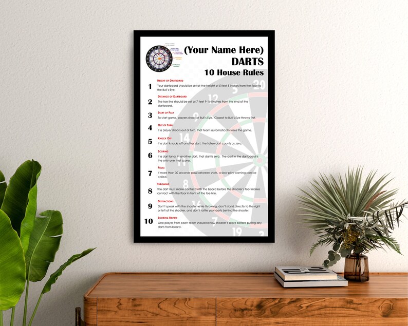 Personalized Dart 10 House Rules Custom Art With Your Name! Great Gift ...