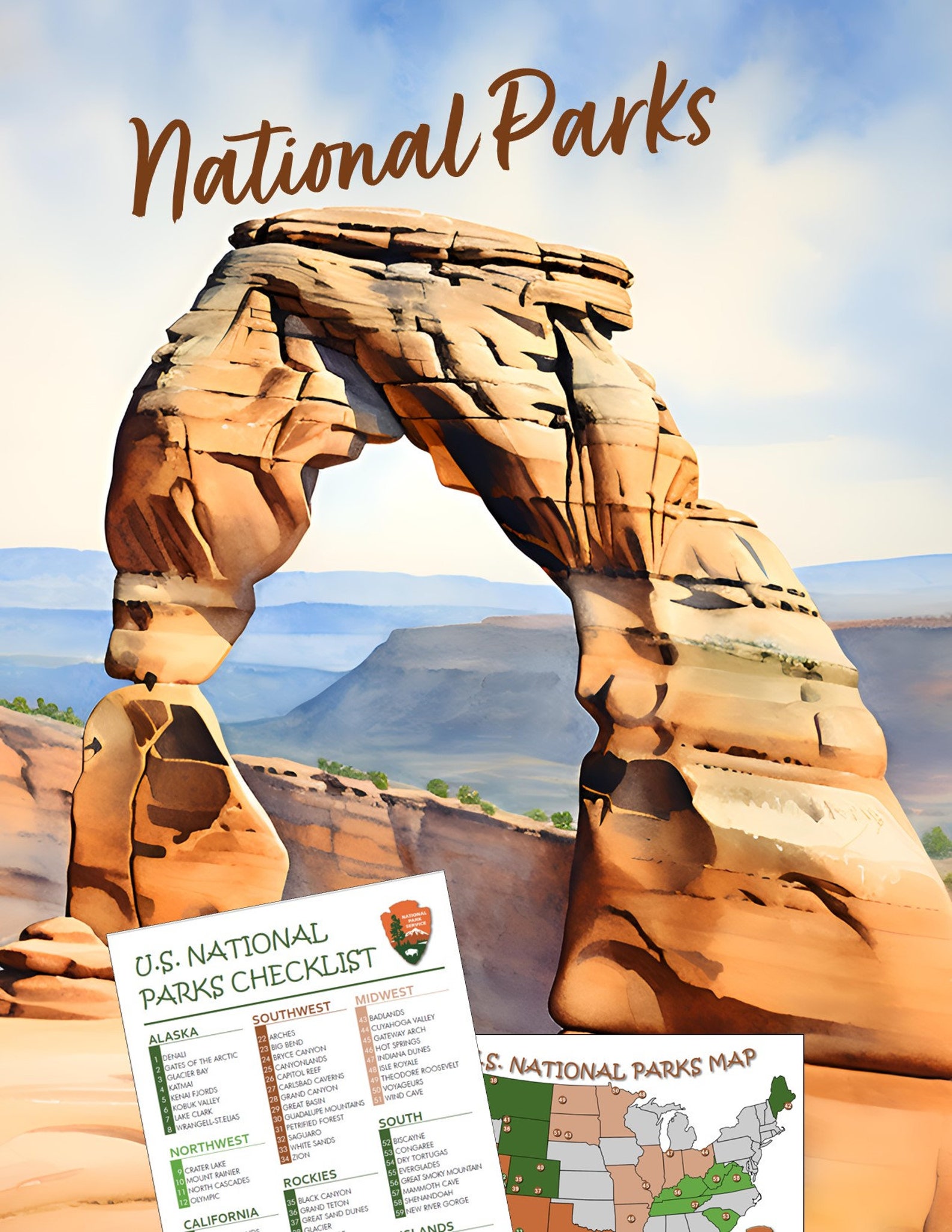 Laminated US National Parks Poster List With Color Map - Ultimate Park ...