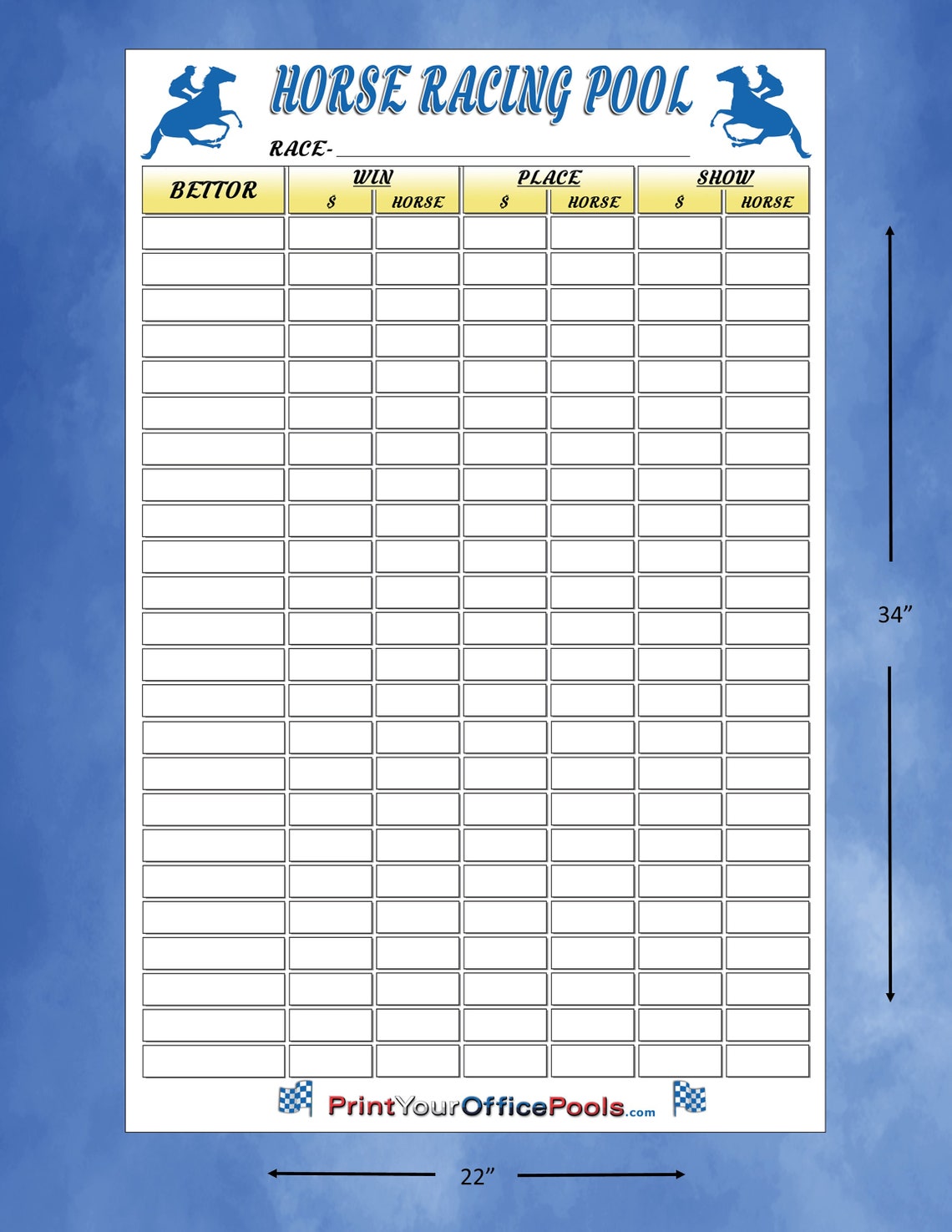 22 X 34 Erasable Chart - Win Place Show Horse Betting Pool for Kentucky ...